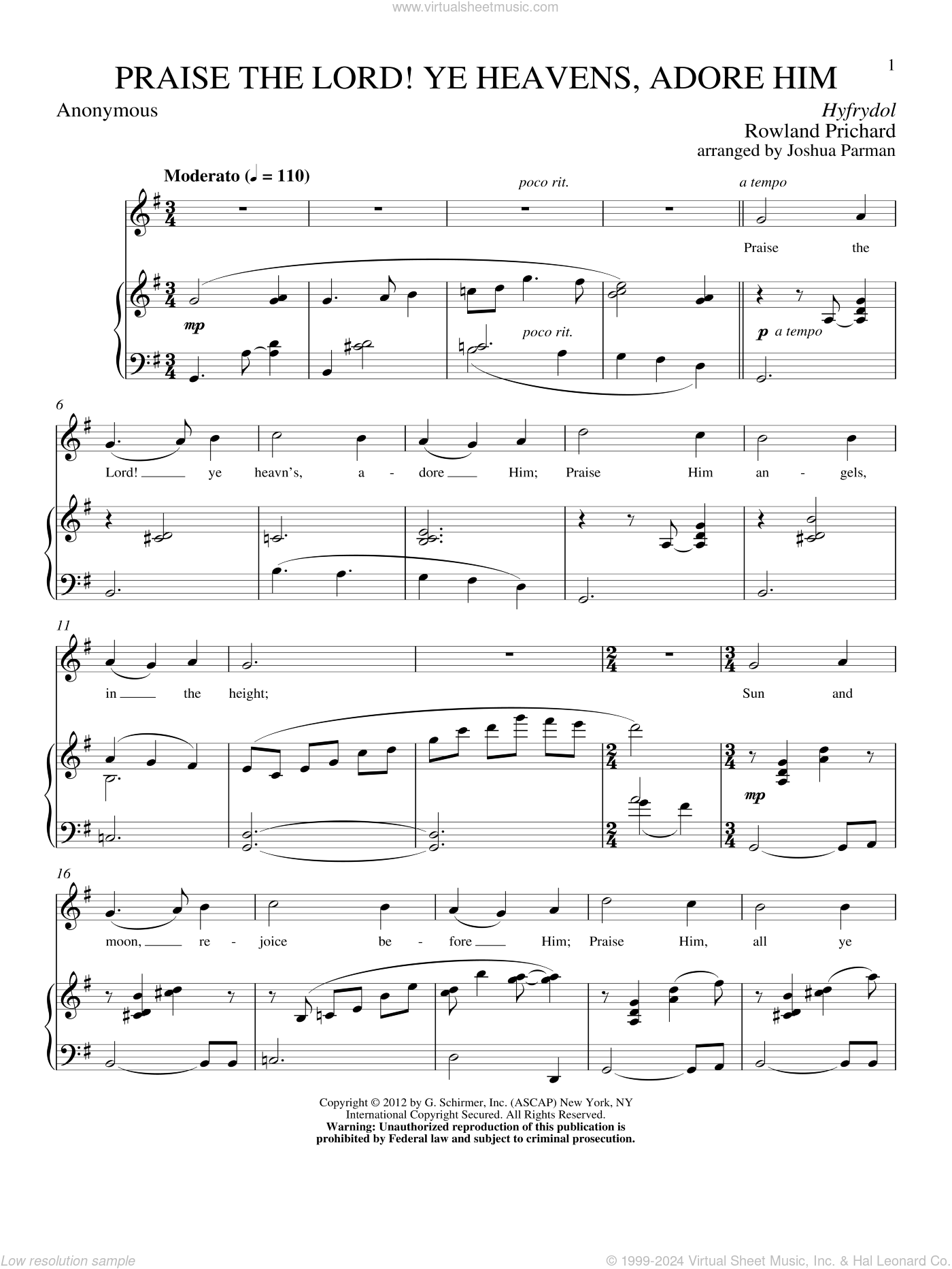 Praise The Lord! Ye Heavens, Adore Him sheet music for voice and piano