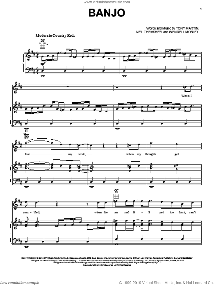Banjo sheet music for voice, piano or guitar (PDF-interactive)