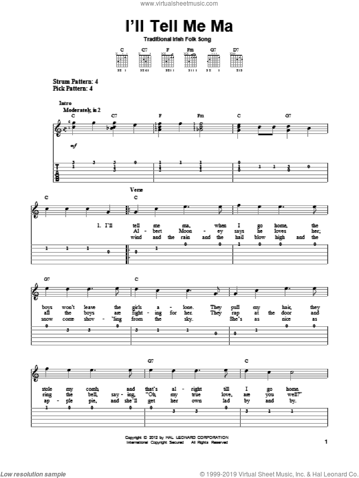 I'll Tell Me Ma sheet music for guitar solo (easy tablature)