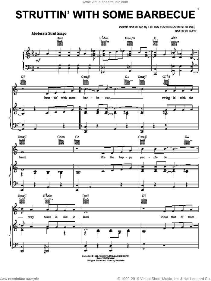 Struttin' With Some Barbecue sheet music for voice, piano or guitar