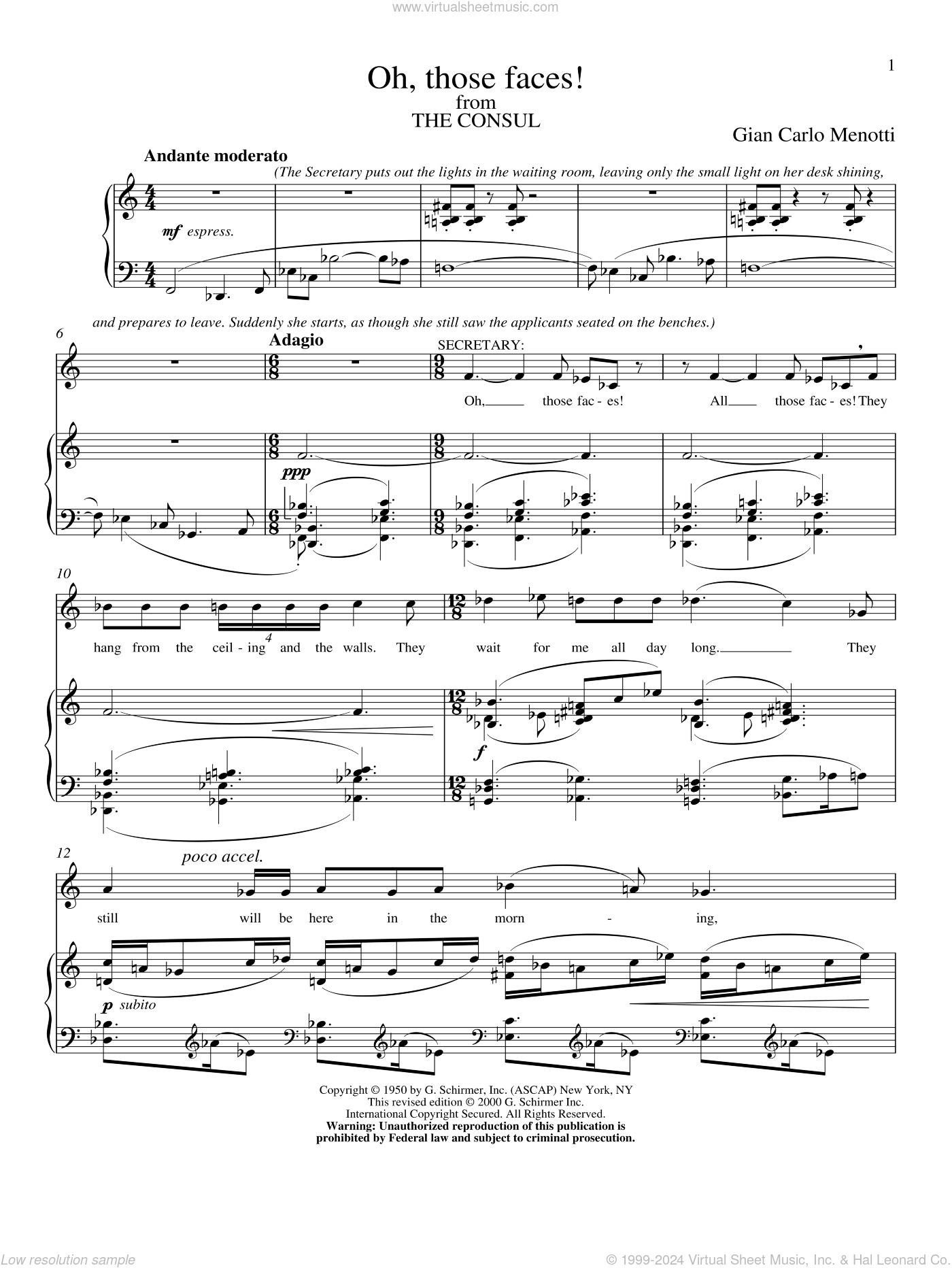 Oh, Thoses Faces! sheet music for voice and piano (PDF)