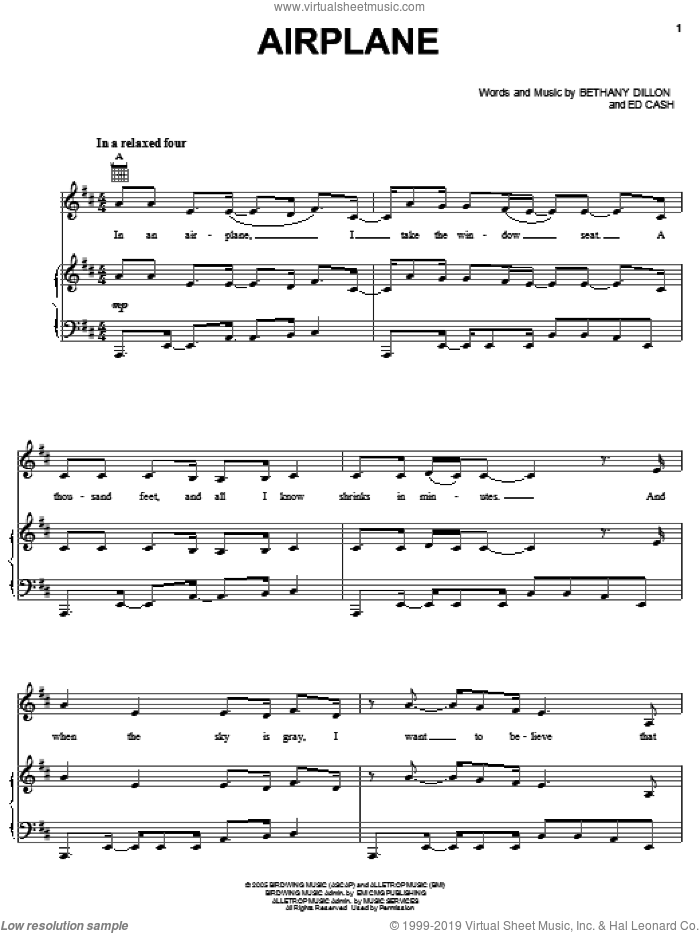 Airplane sheet music for voice, piano or guitar (PDF-interactive)