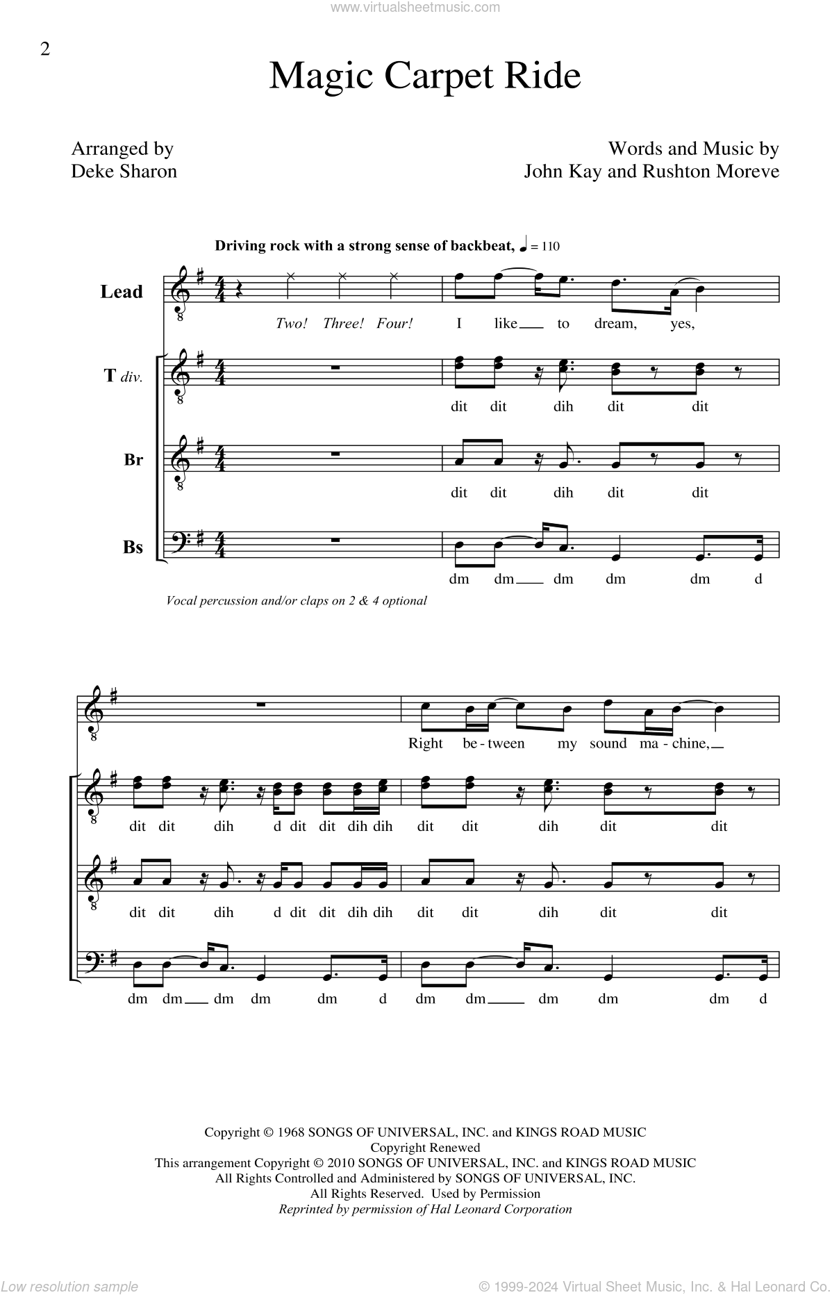 Magic Carpet Ride sheet music for choir (TTBB: tenor, bass) (PDF)