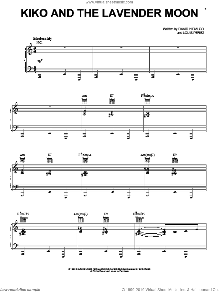 Kiko And The Lavender Moon sheet music for voice, piano or guitar