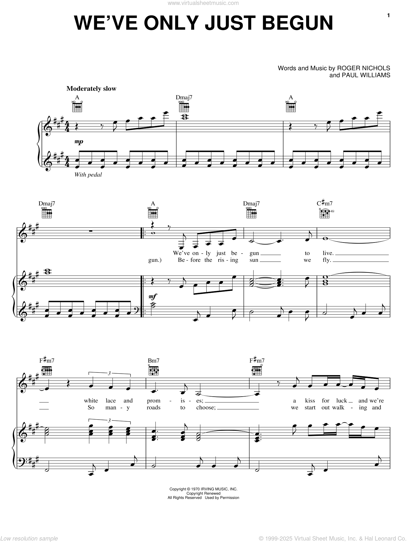 We've Only Just Begun sheet music for voice, piano or guitar