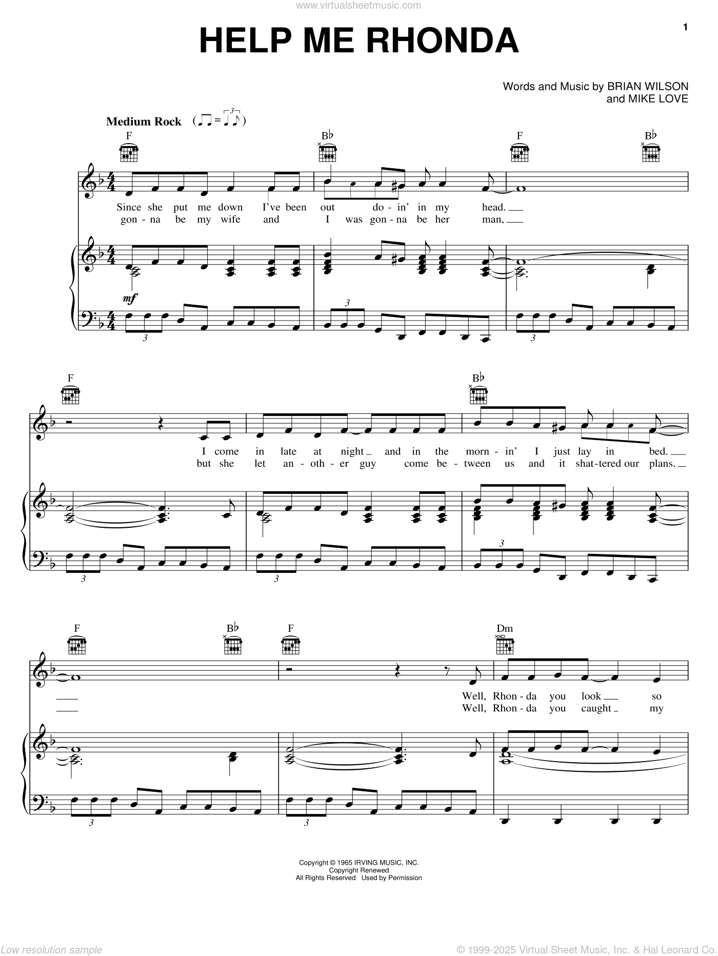 Help Me Rhonda sheet music for voice, piano or guitar (PDF)