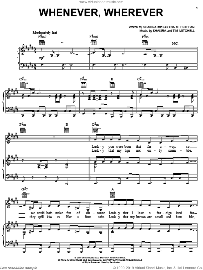 Whenever, Wherever sheet music for voice, piano or guitar (PDF)