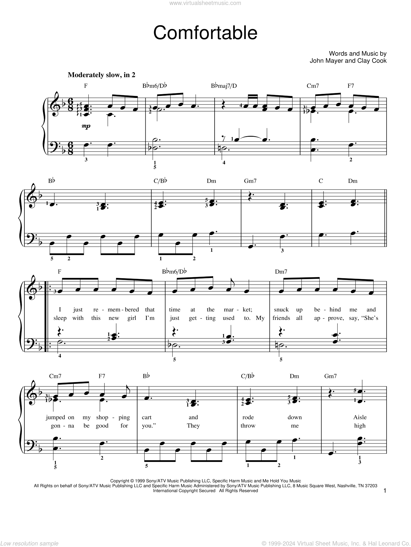 Comfortable sheet music for piano solo (PDF-interactive)