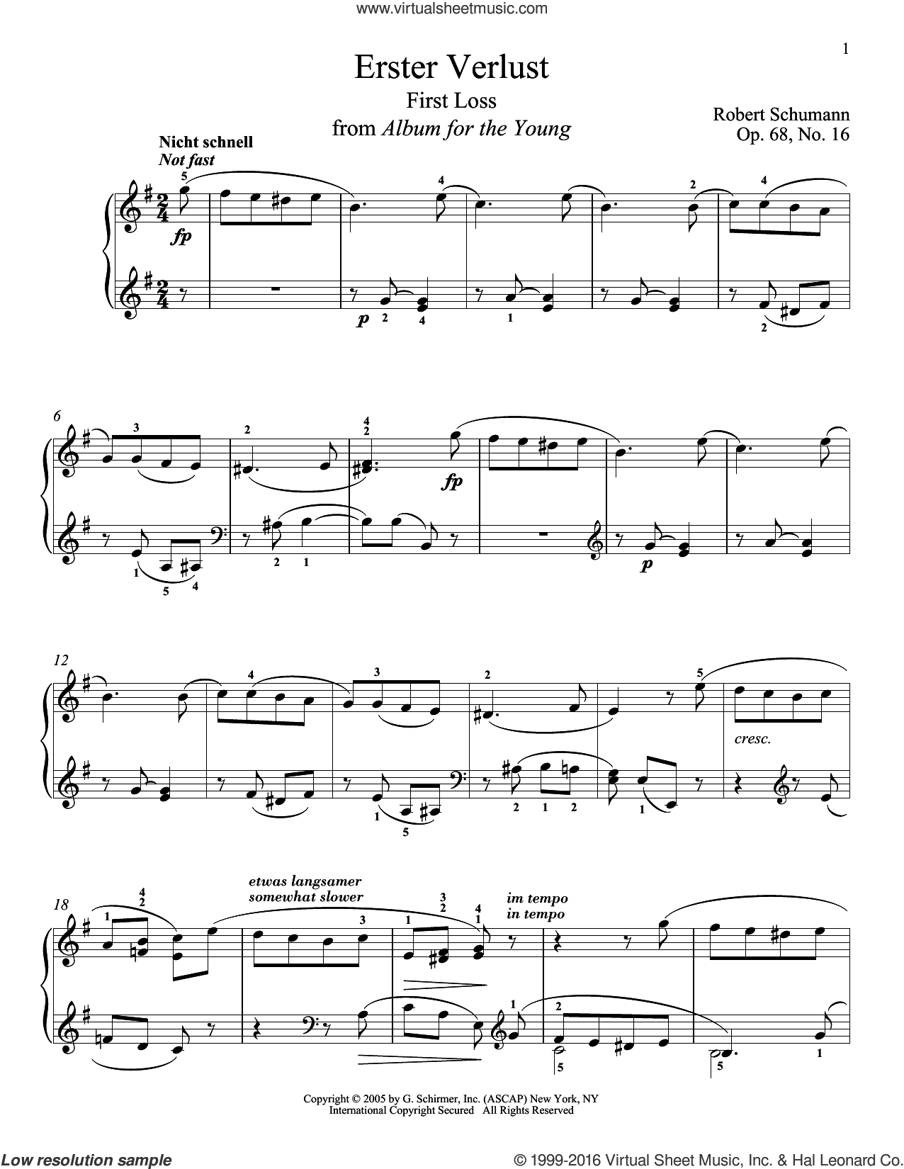 First Loss, Op. 68, No. 16 sheet music for piano solo (PDF)
