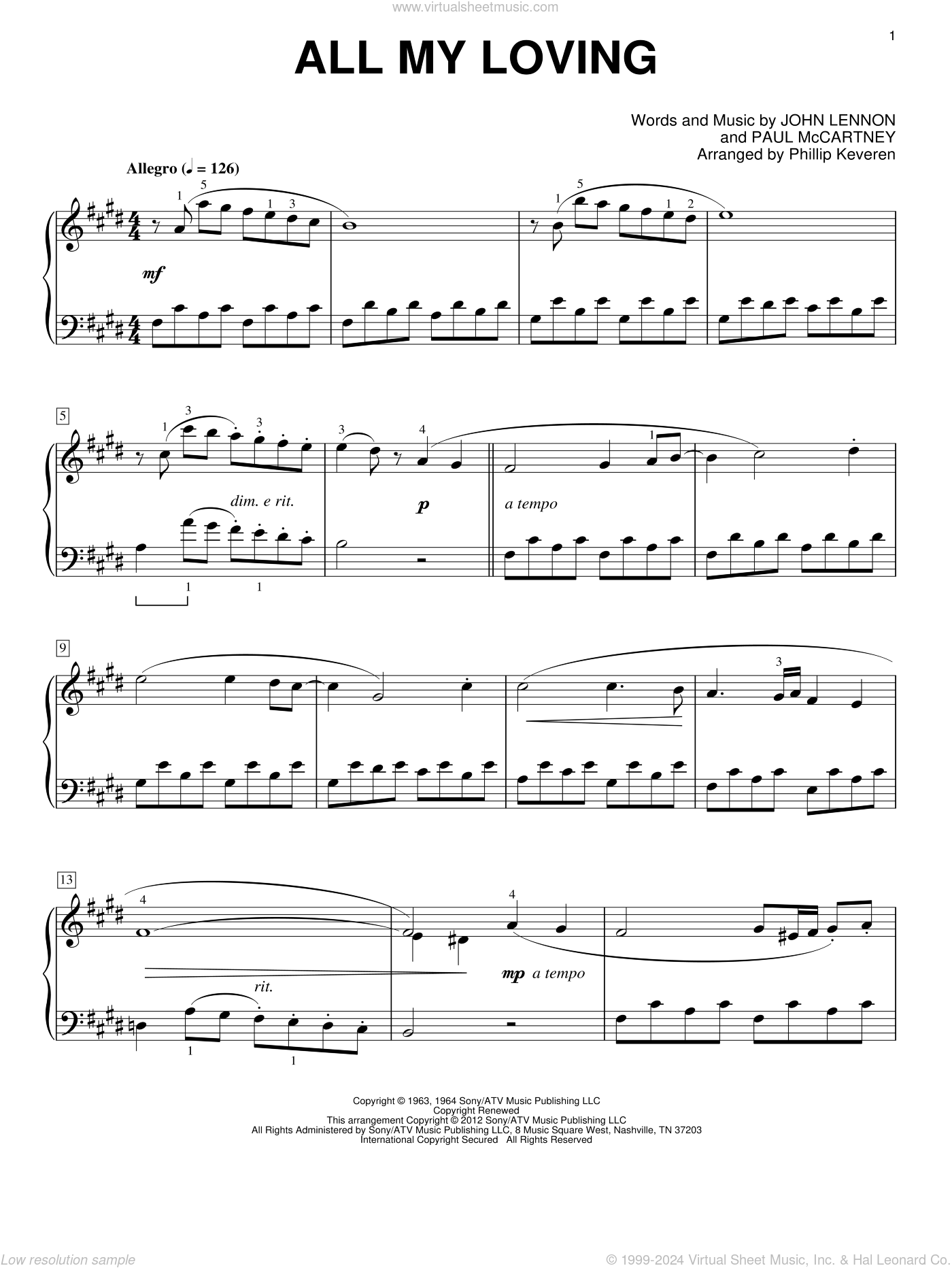 The Beatles: All My Loving [Classical version] (arr. Phillip Keveren) sheet music for piano solo