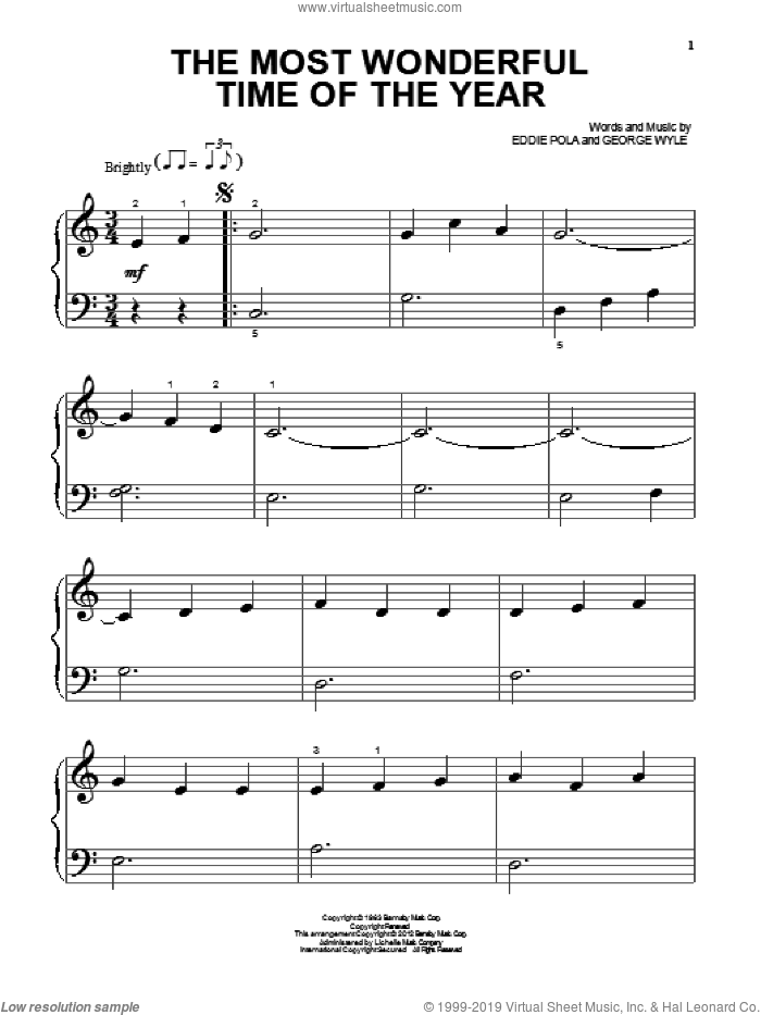 Eddie Pola: The Most Wonderful Time Of The Year sheet music for piano solo