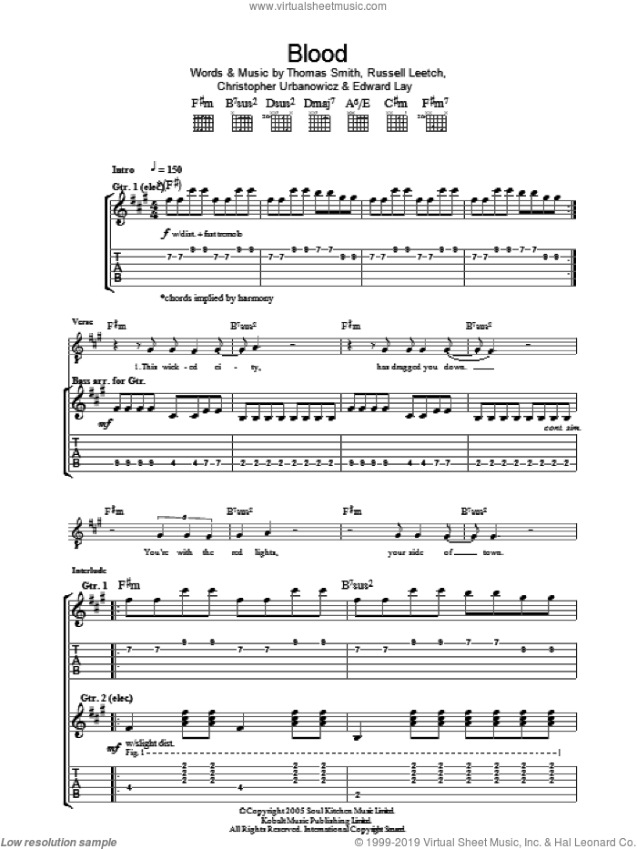 Blood sheet music for guitar (tablature) (PDF)