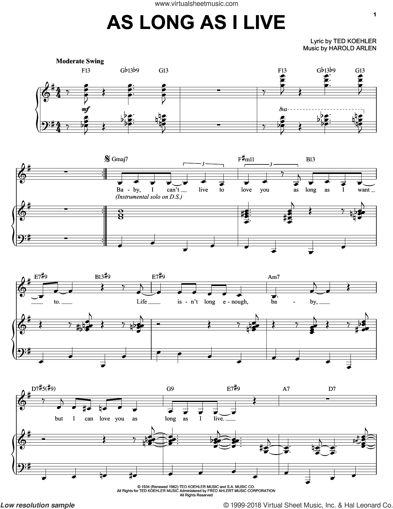 Diana Krall: As Long As I Live sheet music for voice, piano or guitar