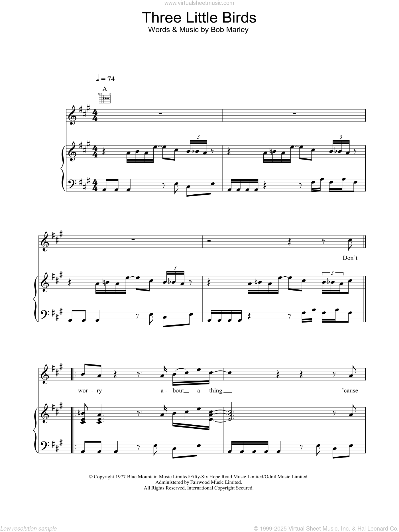 Bob Marley: Three Little Birds sheet music for voice, piano or guitar
