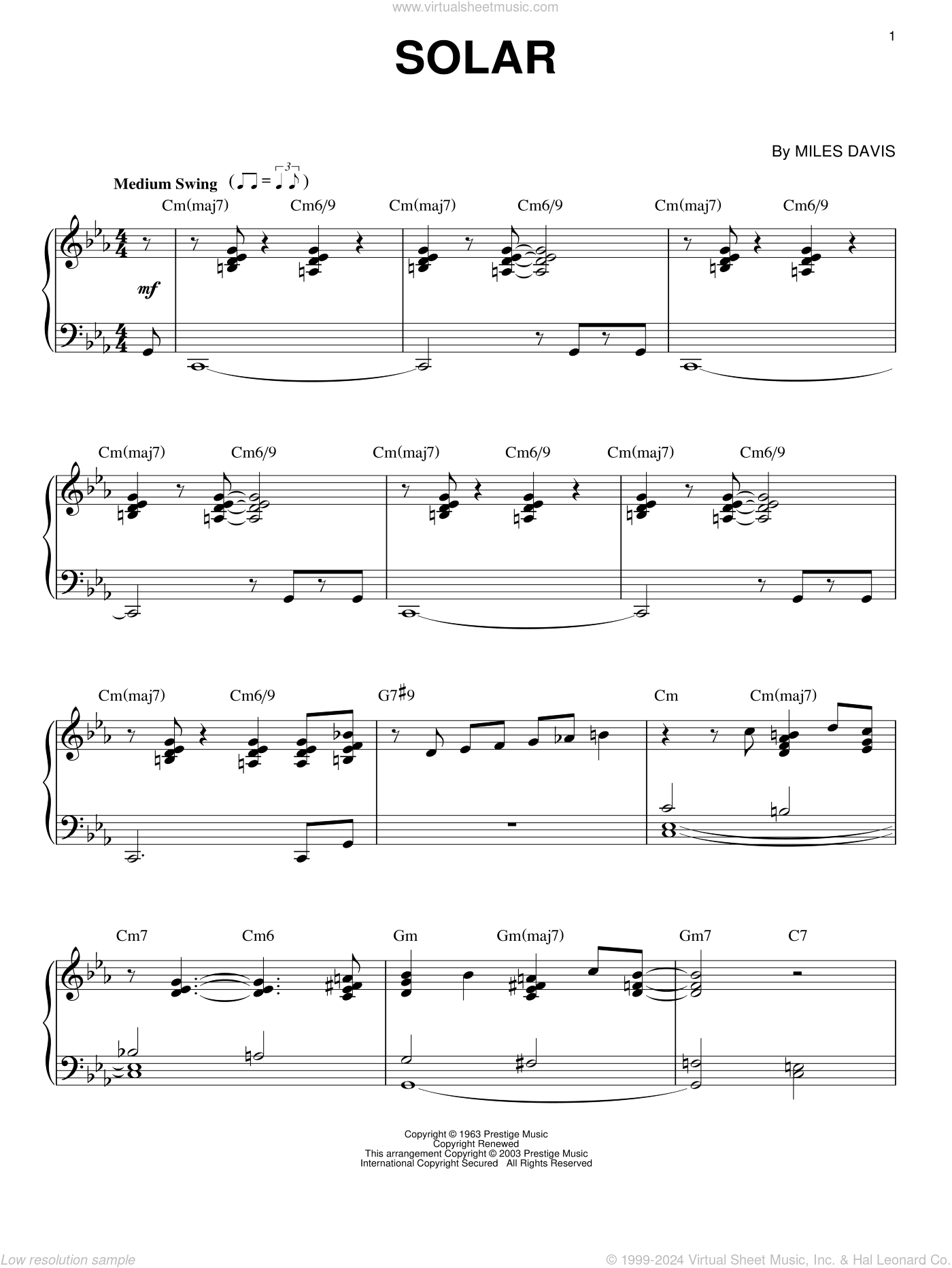 Solar sheet music for piano solo (PDF-interactive)