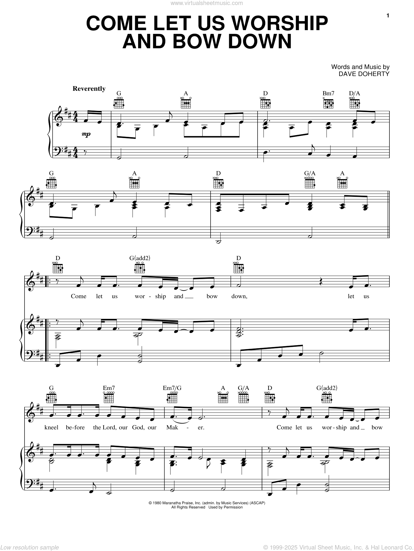 Come Let Us Worship And Bow Down sheet music for voice, piano or guitar