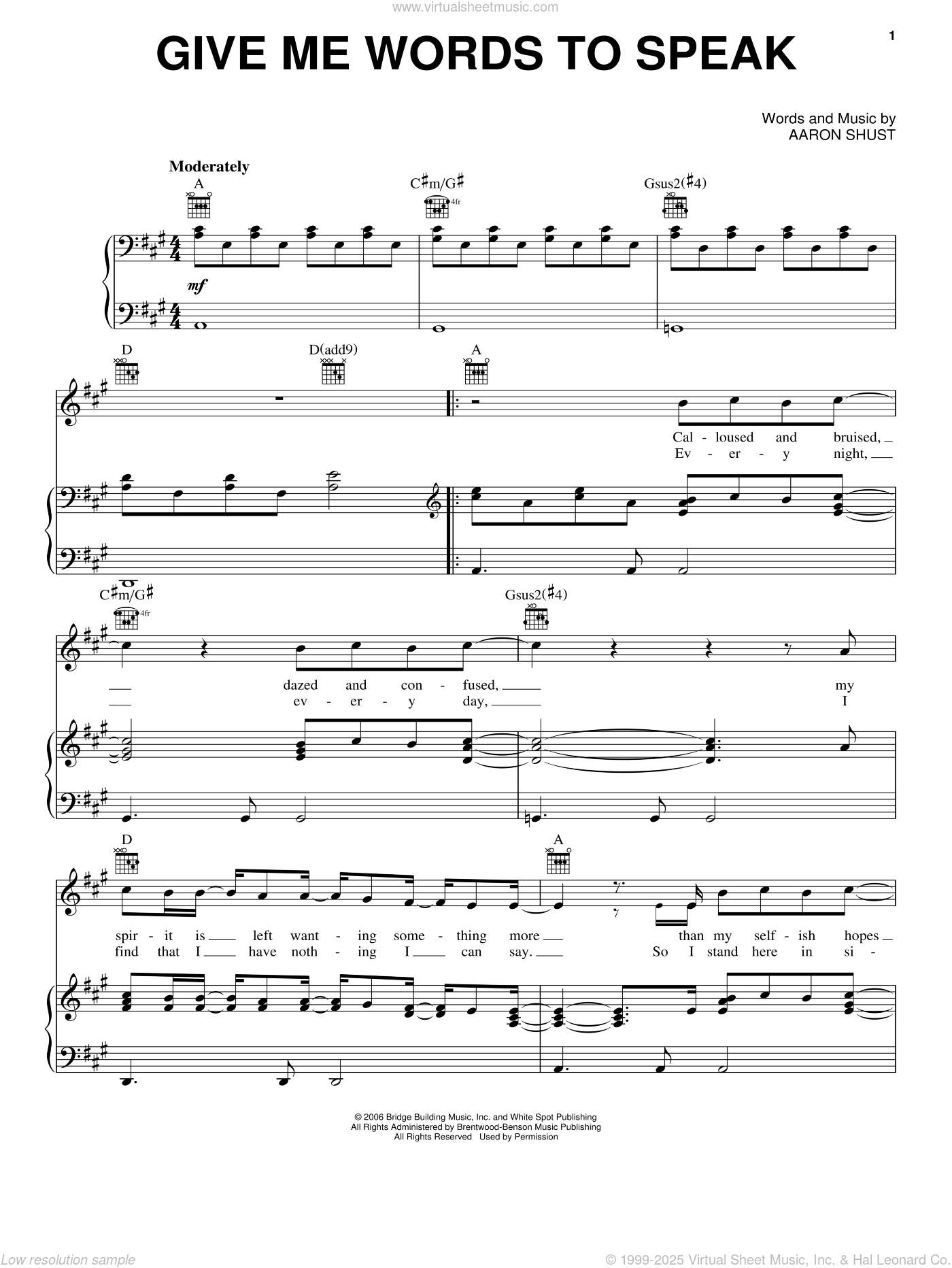 Give Me Words To Speak sheet music for voice, piano or guitar