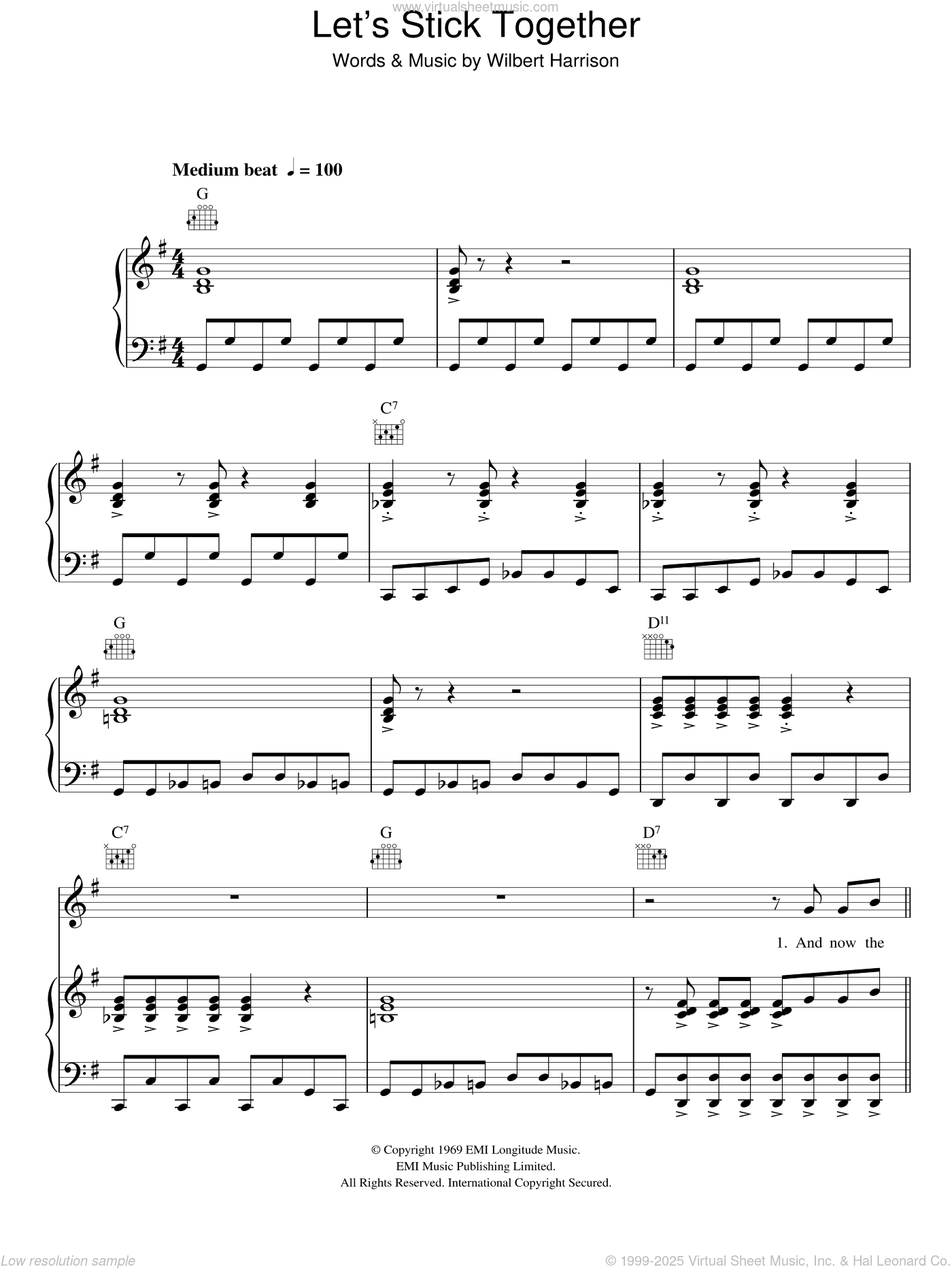 Let's Stick Together sheet music for voice, piano or guitar (PDF)