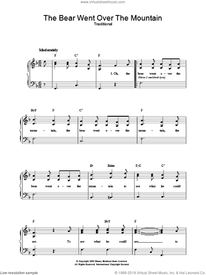 The Bear Went Over The Mountain sheet music for voice, piano or guitar v2