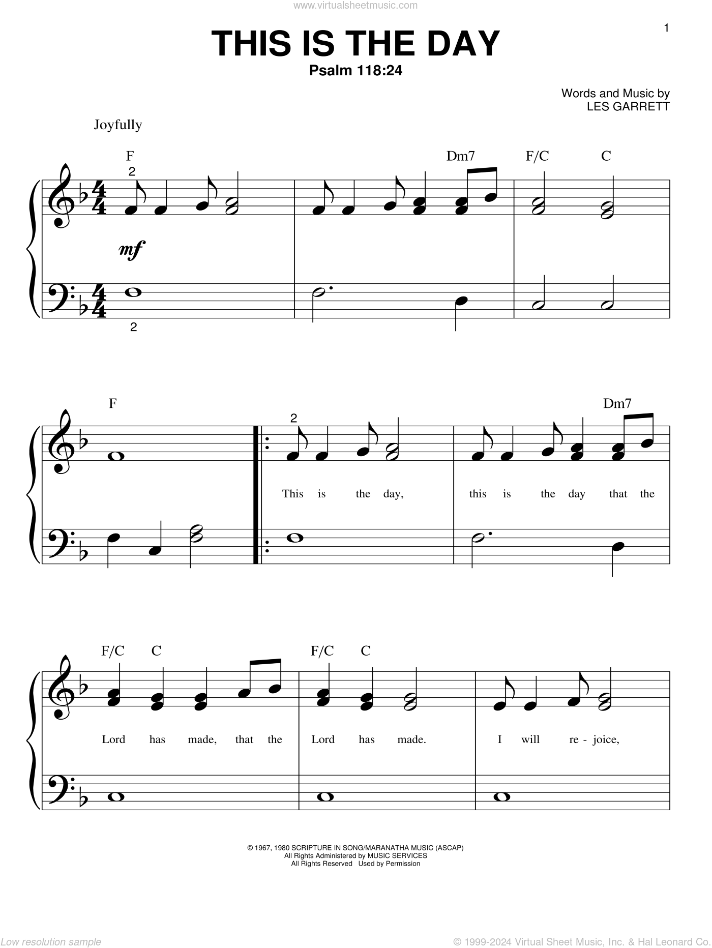 This Is The Day sheet music for piano solo (big note book) (PDF)
