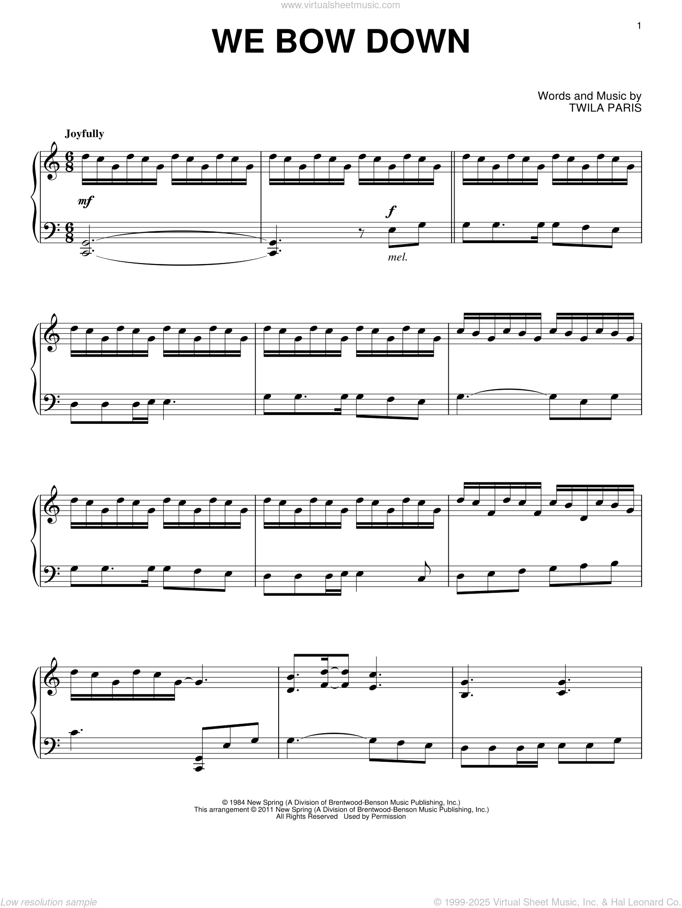 We Bow Down sheet music for piano solo (PDF-interactive)