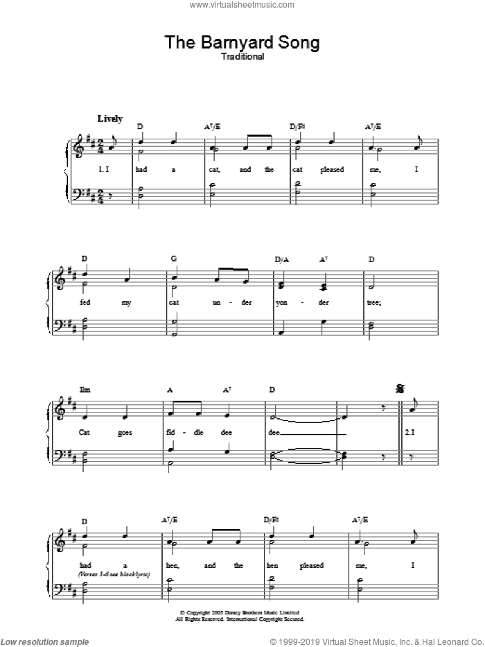The Barnyard Song sheet music for voice, piano or guitar (PDF)