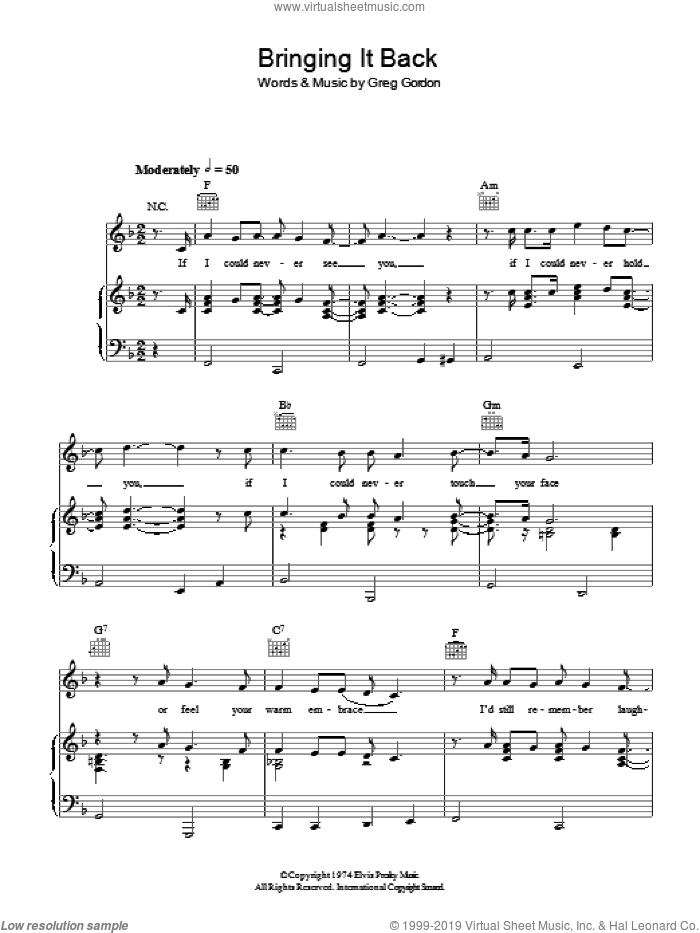 Bringing It Back sheet music for voice, piano or guitar (PDF)