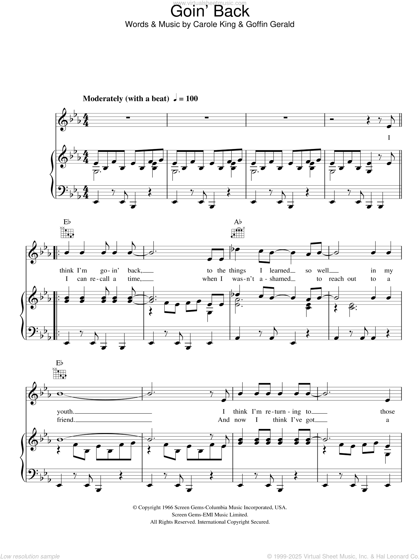 Goin' Back sheet music for voice, piano or guitar (PDF)