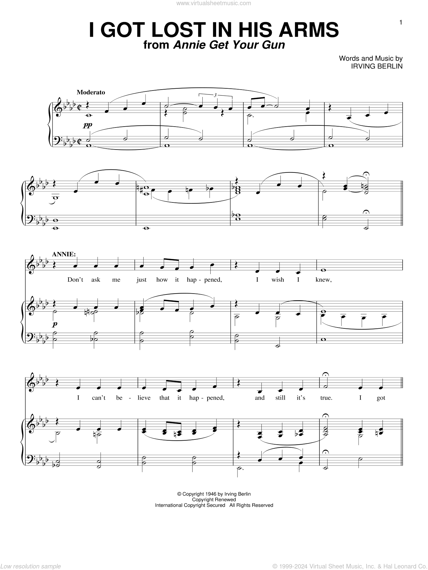 I Got Lost In His Arms sheet music for voice and piano (PDF)