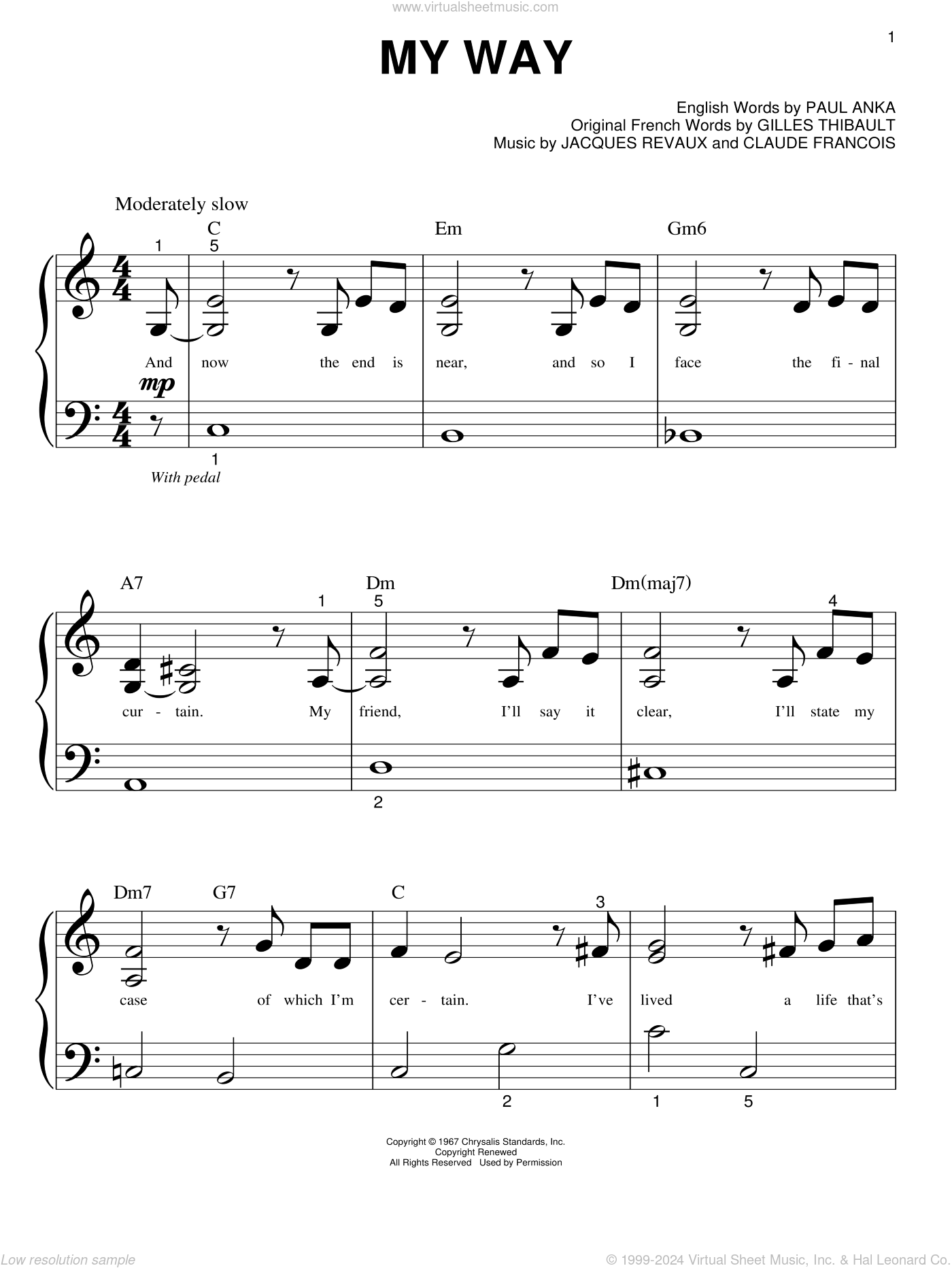 My Way sheet music for piano solo (big note book) (PDF)