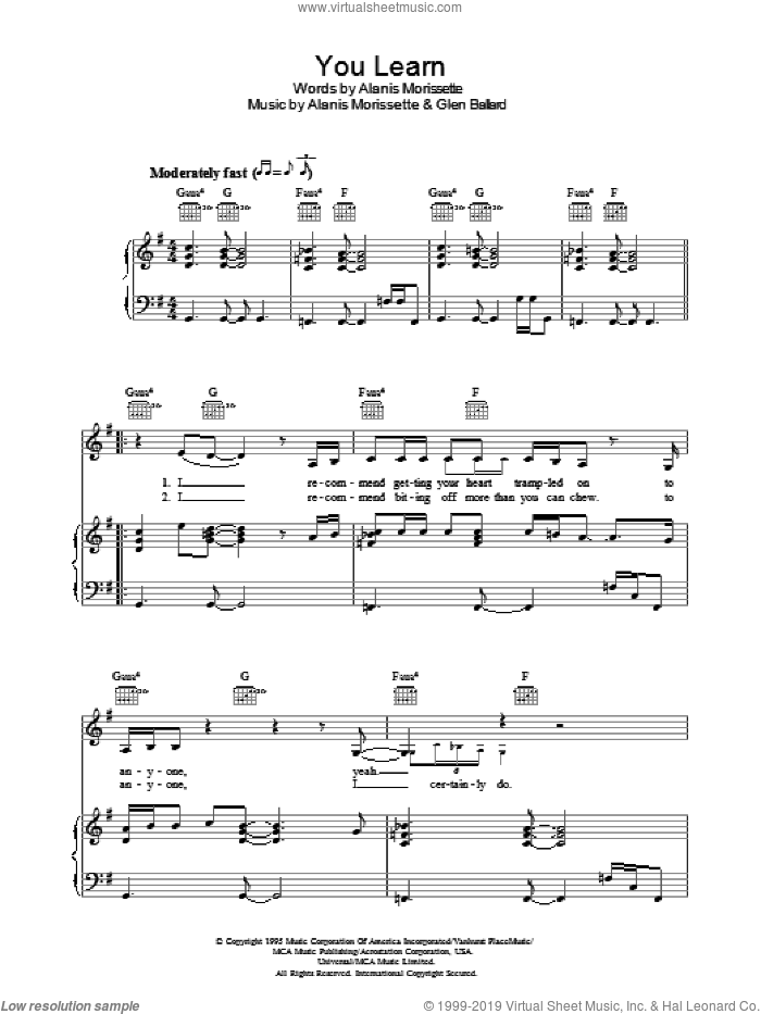 You Learn sheet music for voice, piano or guitar v2
