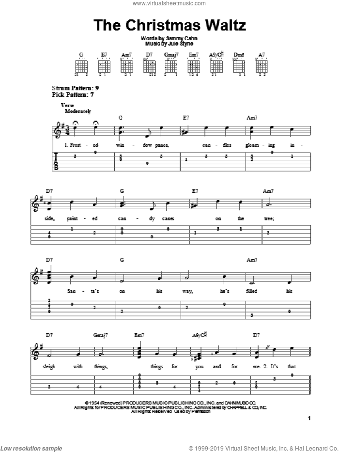 The Christmas Waltz sheet music (easy) for guitar solo (easy tablature)