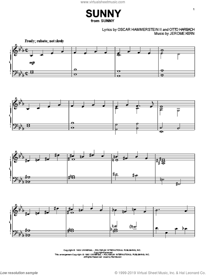 Sunny sheet music for piano solo (PDF)