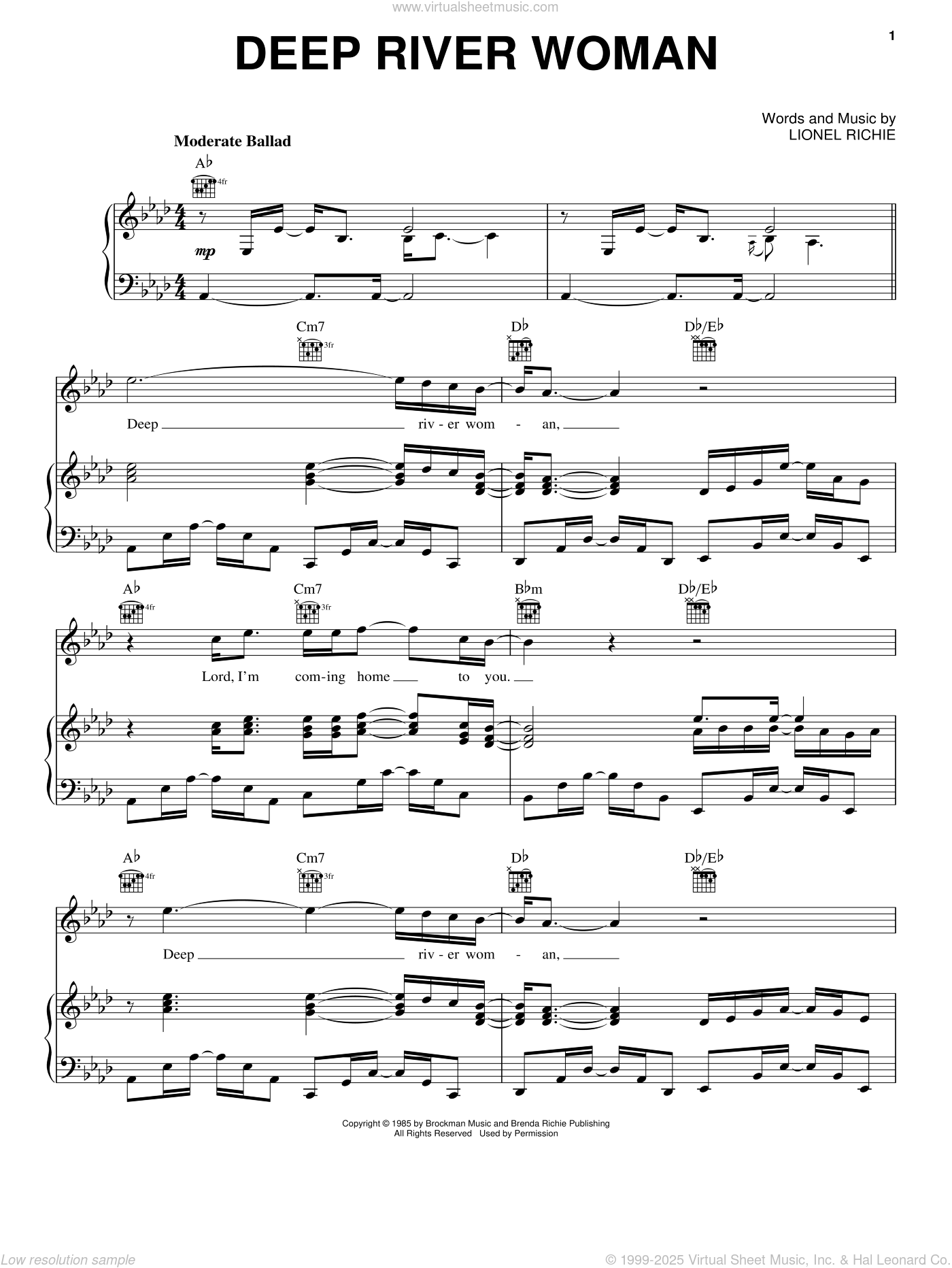 Deep River Woman sheet music for voice, piano or guitar (PDF)