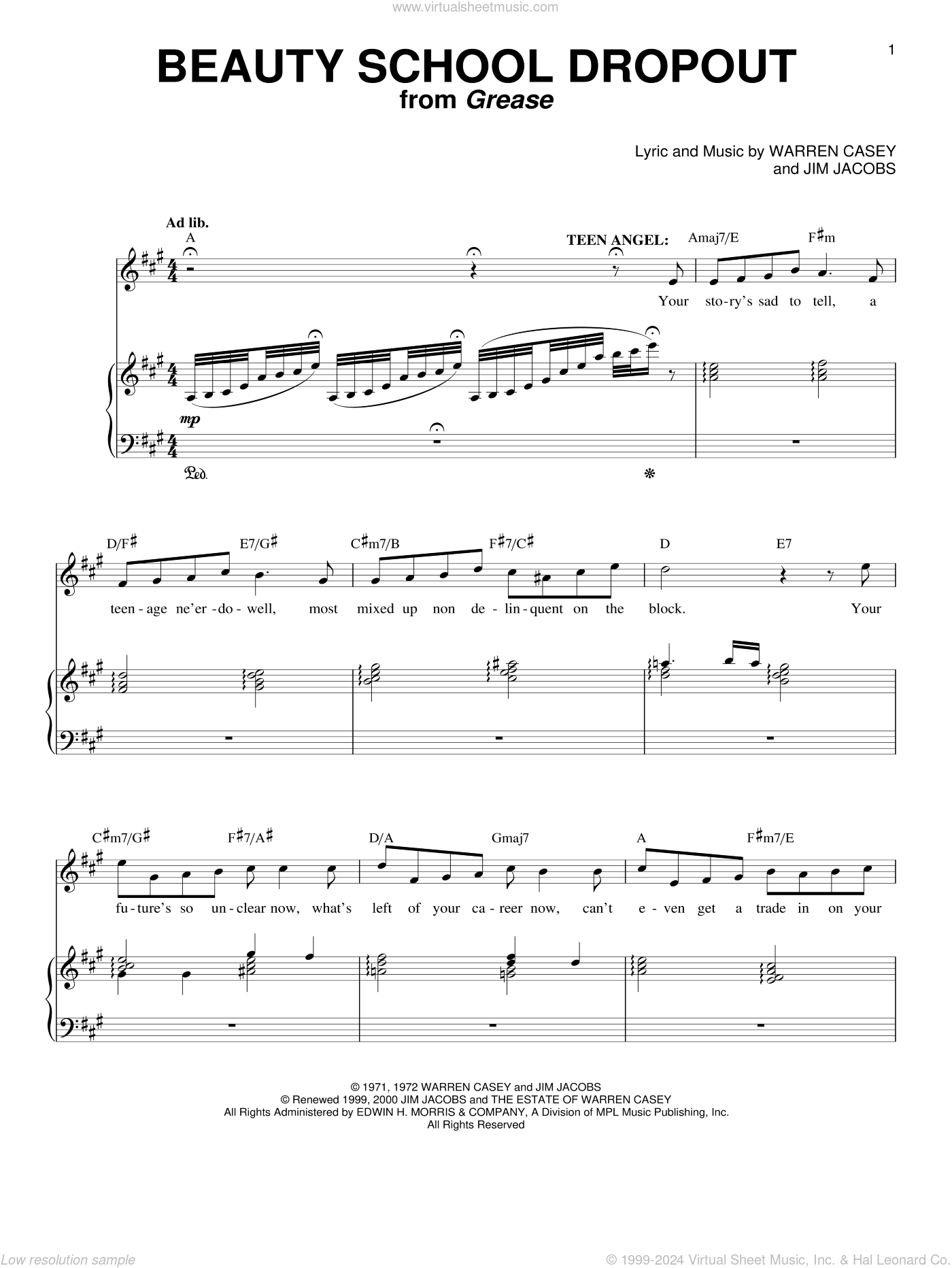 Beauty School Dropout sheet music for voice and piano v2