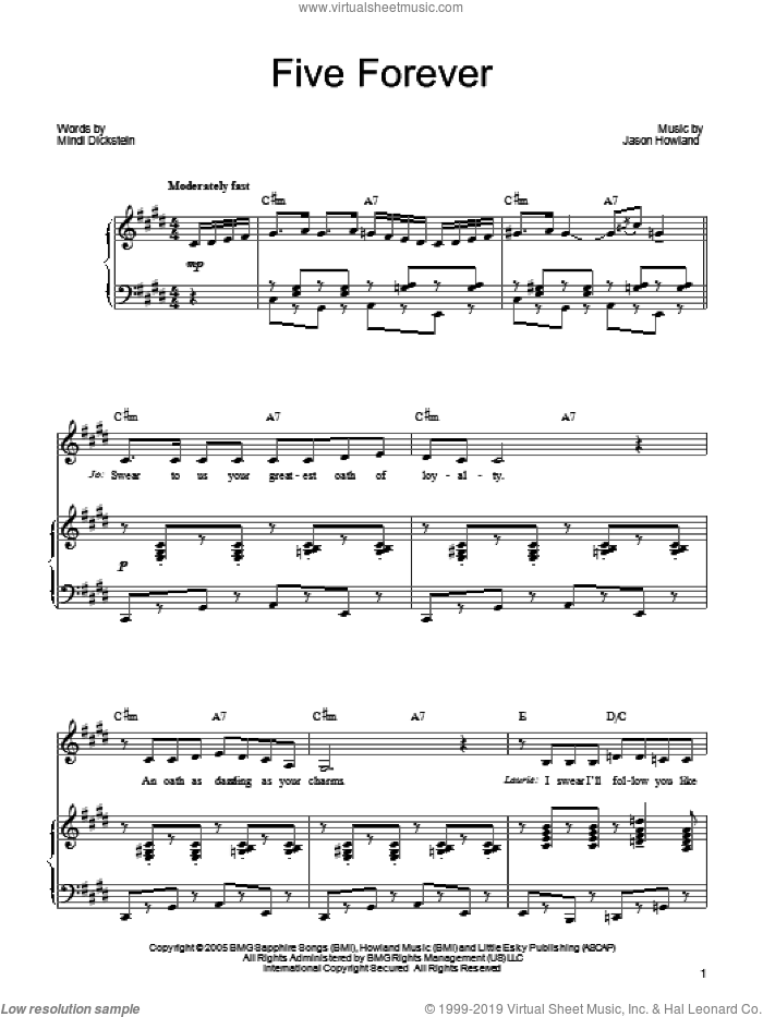 Five Forever sheet music for voice, piano or guitar (PDF)
