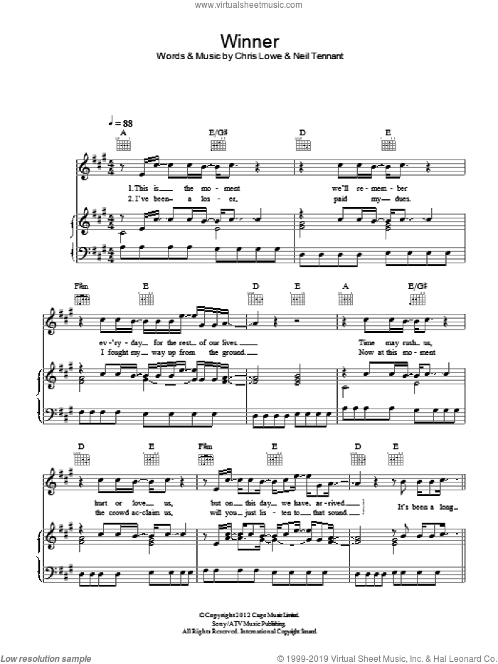 Winner sheet music for voice, piano or guitar (PDF-interactive)