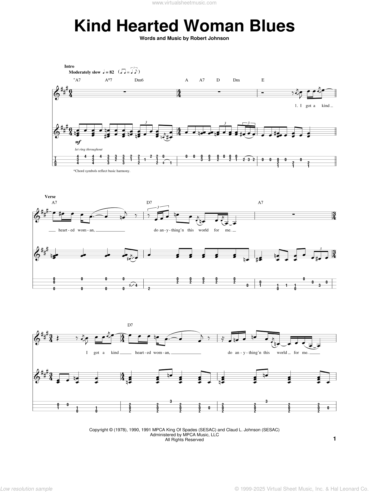 Kind Hearted Woman Blues sheet music for ukulele (PDF)