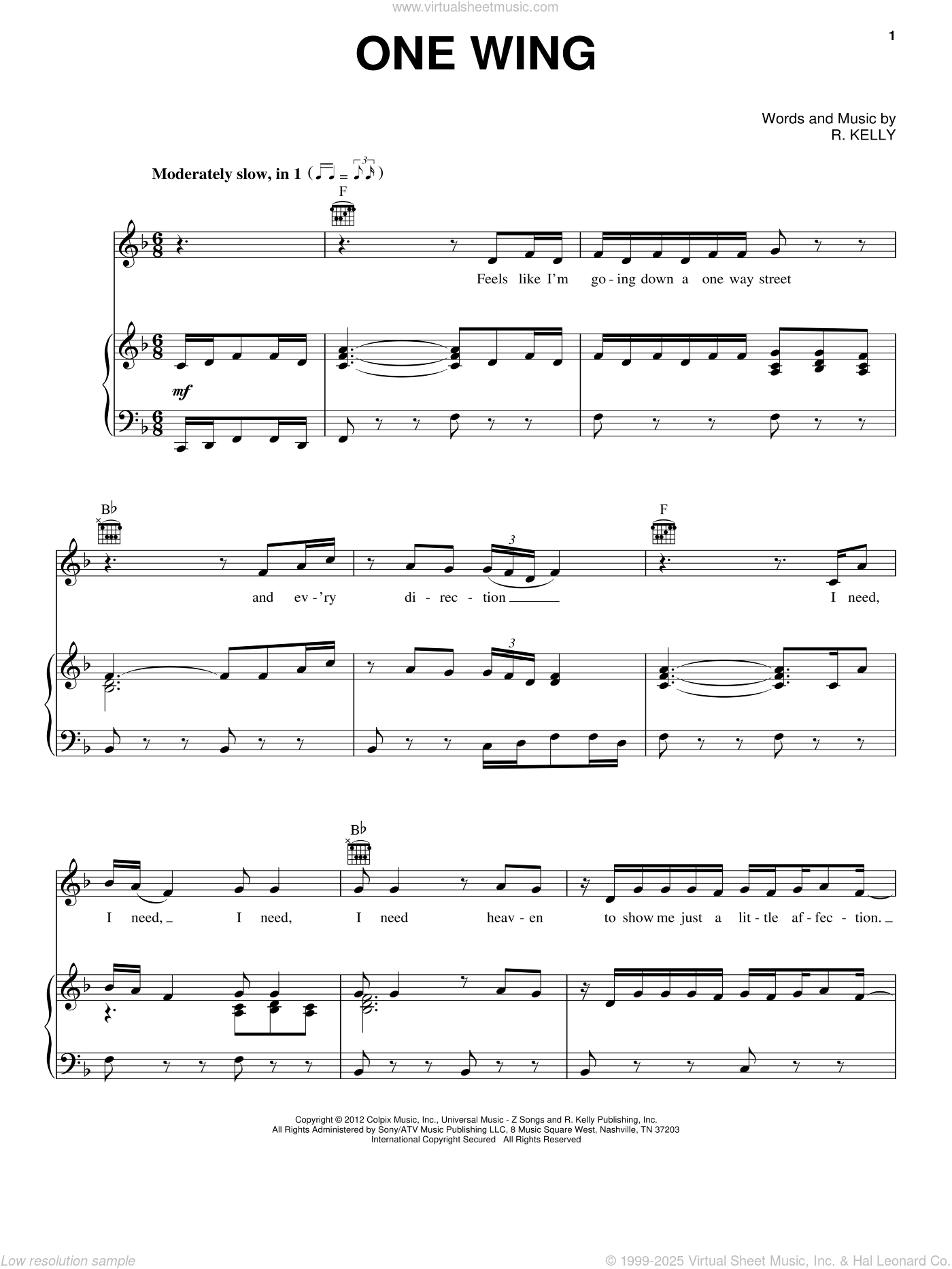 One Wing sheet music for voice, piano or guitar (PDF-interactive)