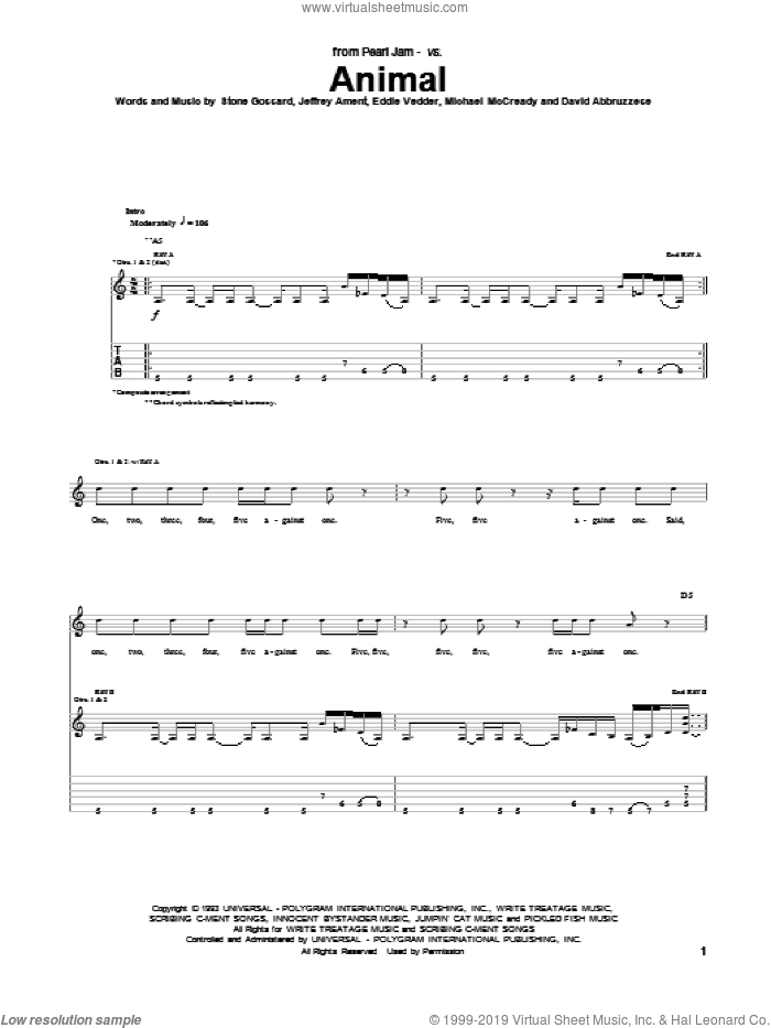 Animal sheet music for guitar (tablature) (PDF)