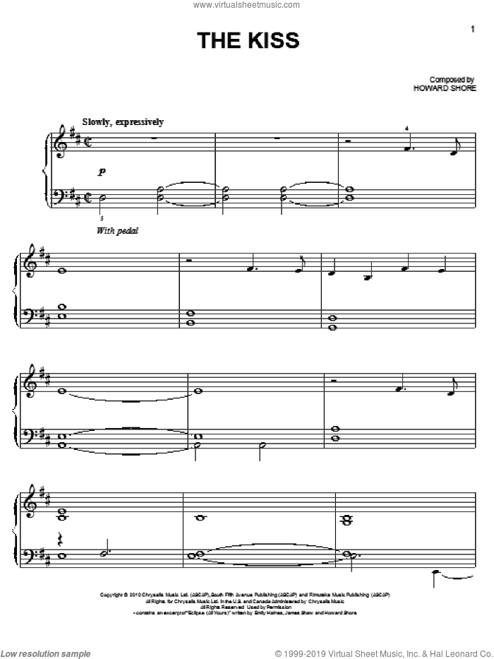 The Kiss, (easy) sheet music for piano solo (PDF)