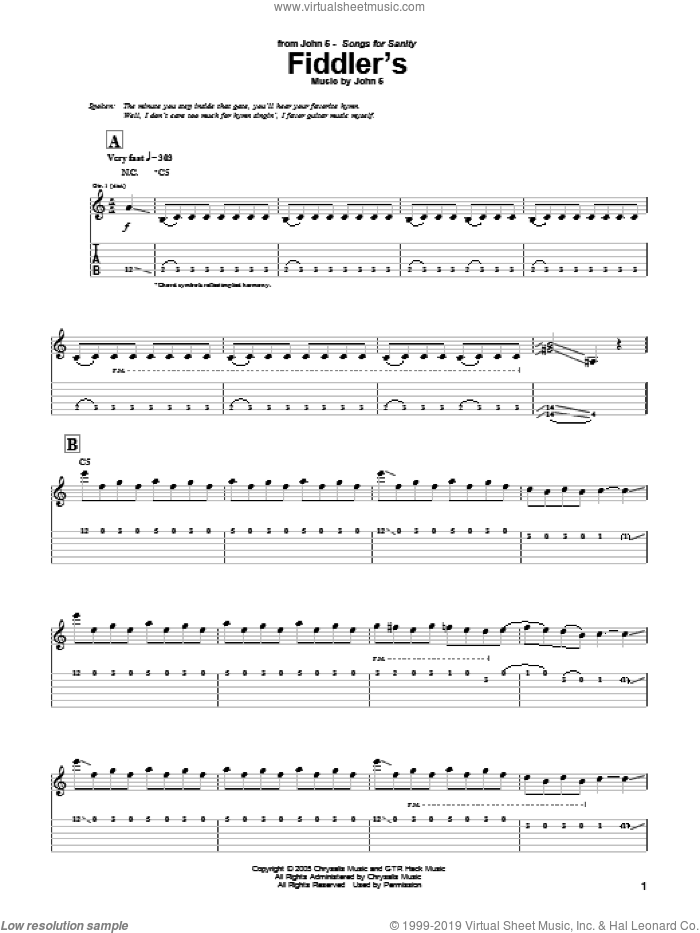 Fiddler's sheet music for guitar (tablature) (PDF)