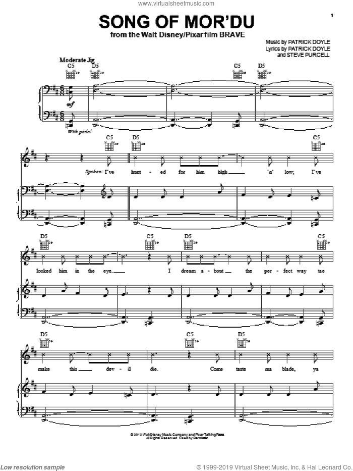 Song Of Mor'Du sheet music for voice, piano or guitar (PDF)