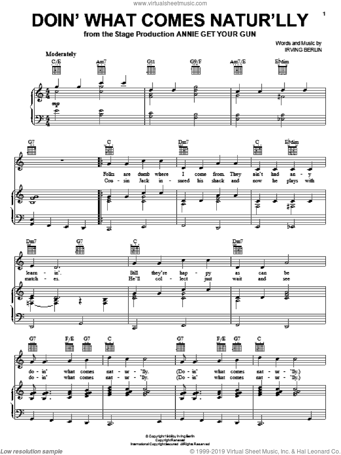 Doin' What Comes Natur'lly sheet music for voice, piano or guitar