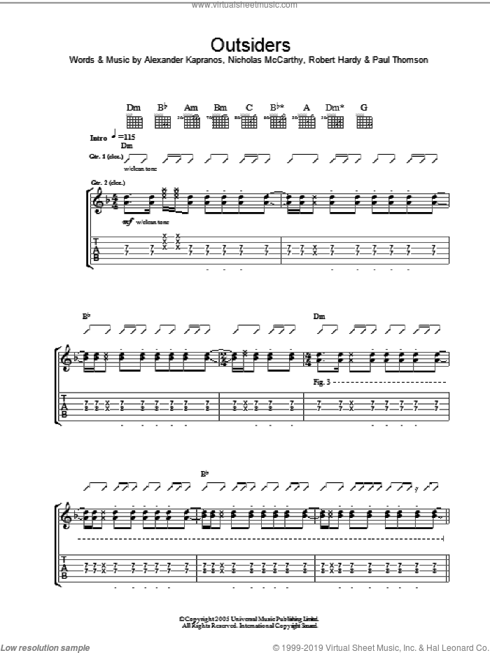 Outsiders sheet music for guitar (tablature) (PDF)