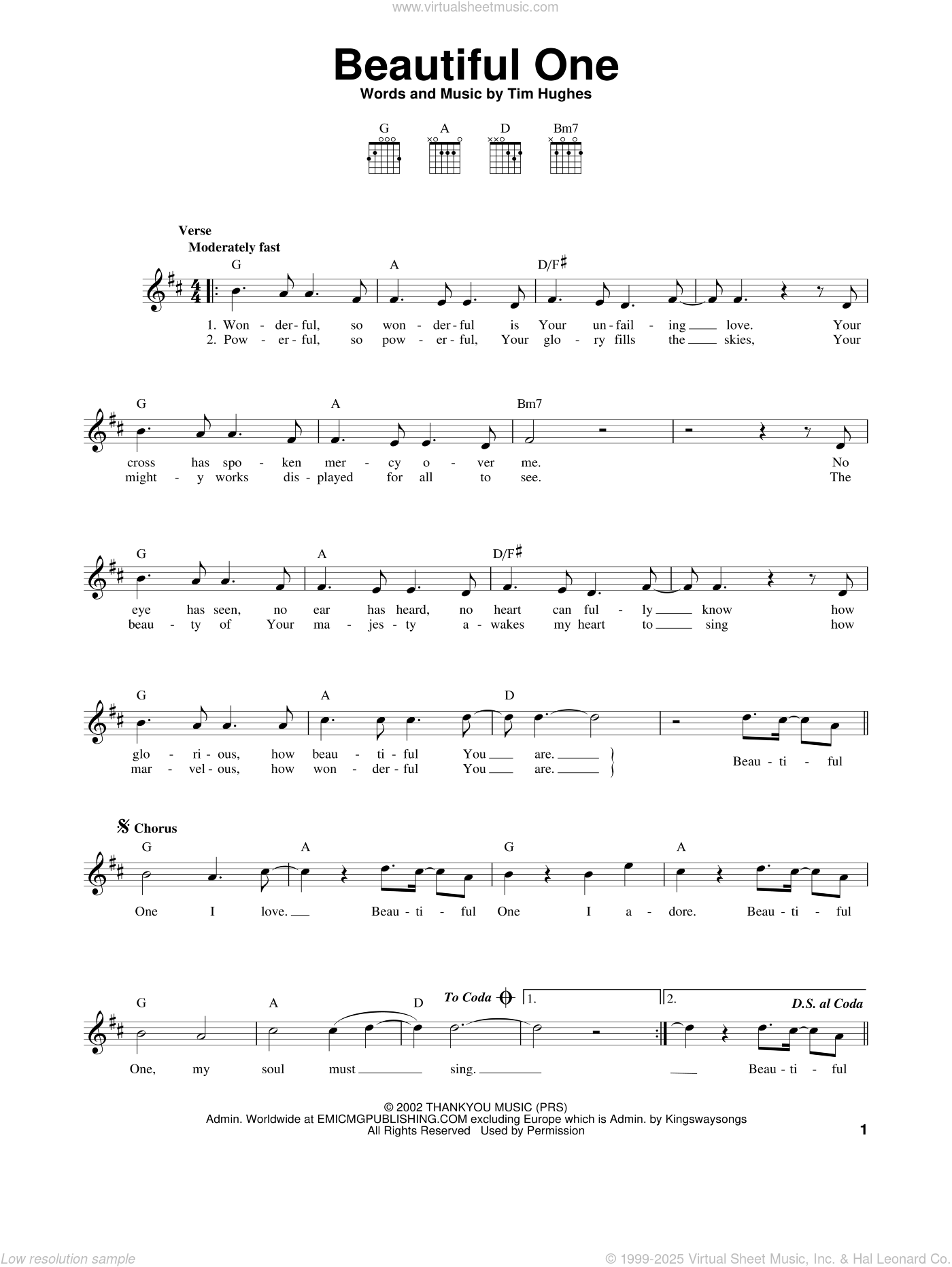 Beautiful One sheet music for guitar solo (chords) (PDF)