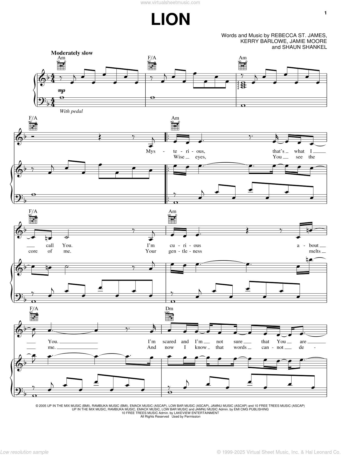 Lion sheet music for voice, piano or guitar (PDF-interactive)