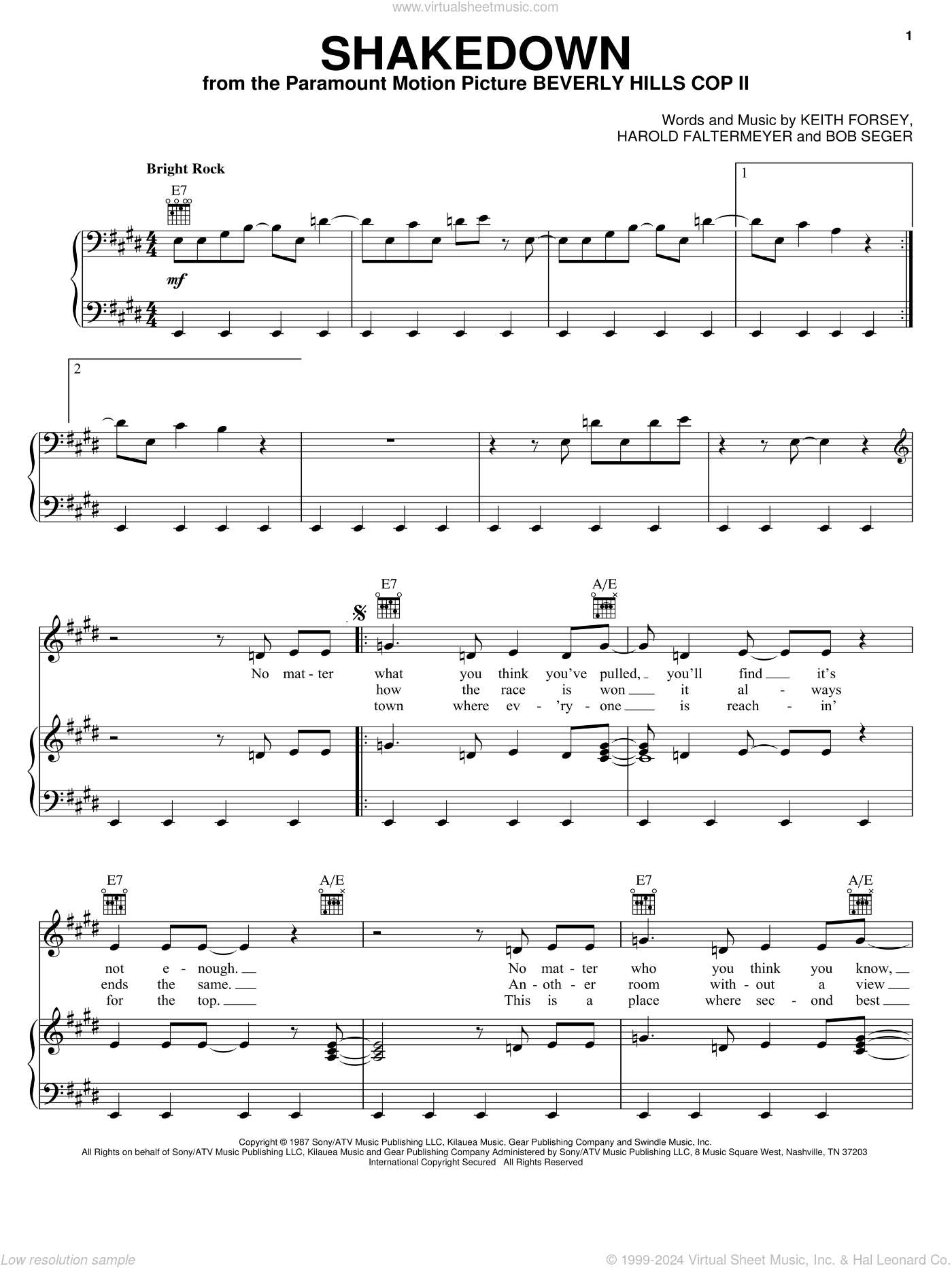 Shakedown sheet music for voice, piano or guitar (PDF)