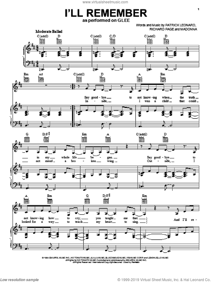 I'll Remember sheet music for voice, piano or guitar (PDF)