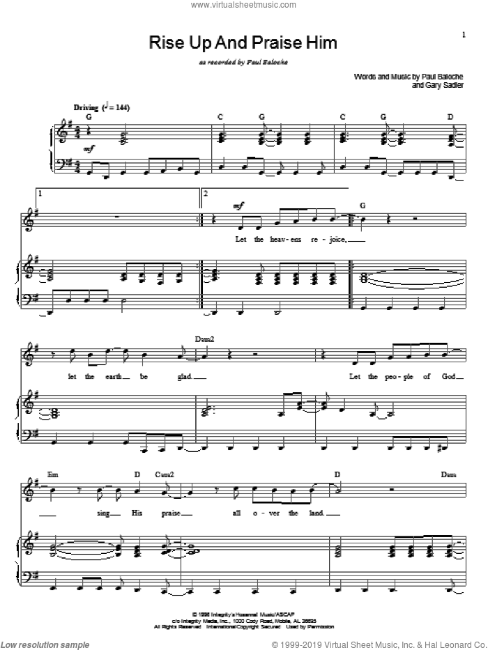 Rise Up And Praise Him sheet music for voice and piano (PDF)